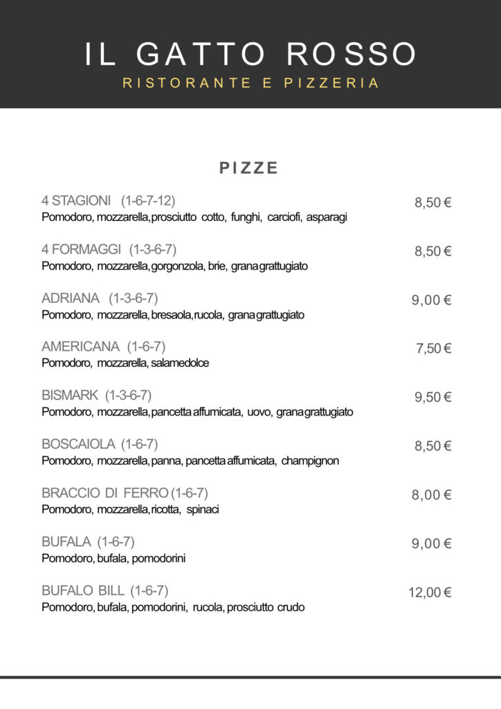 Menu Pizzeria – Ristorante Pizzeria Il Gatto Rosso – Sesto al Reghena ...